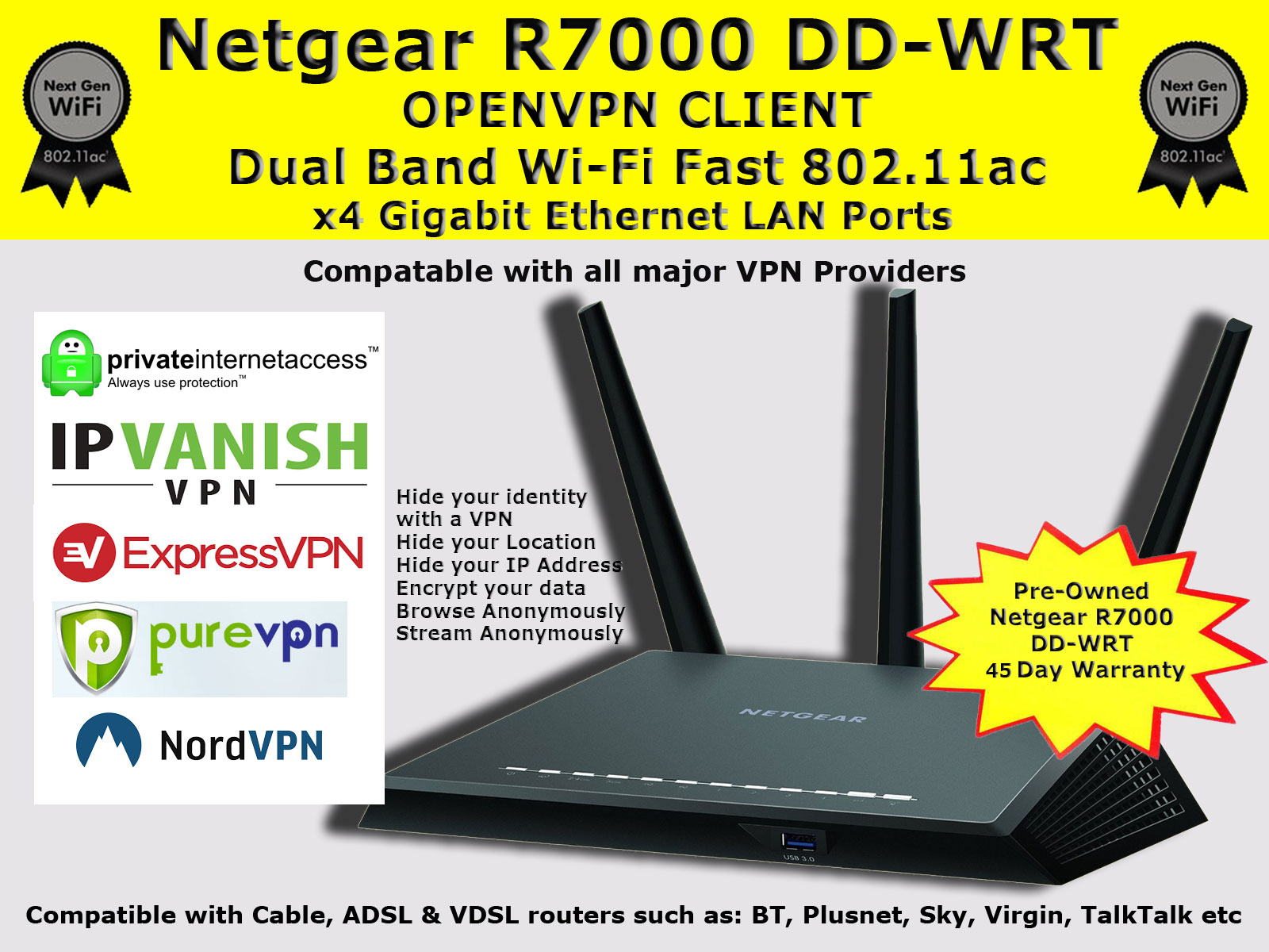 NETGEAR R7000 DD-WRT FAST VPN ROUTER IPTV KODI OPENVPN ZGEMMA MAGBOX ...